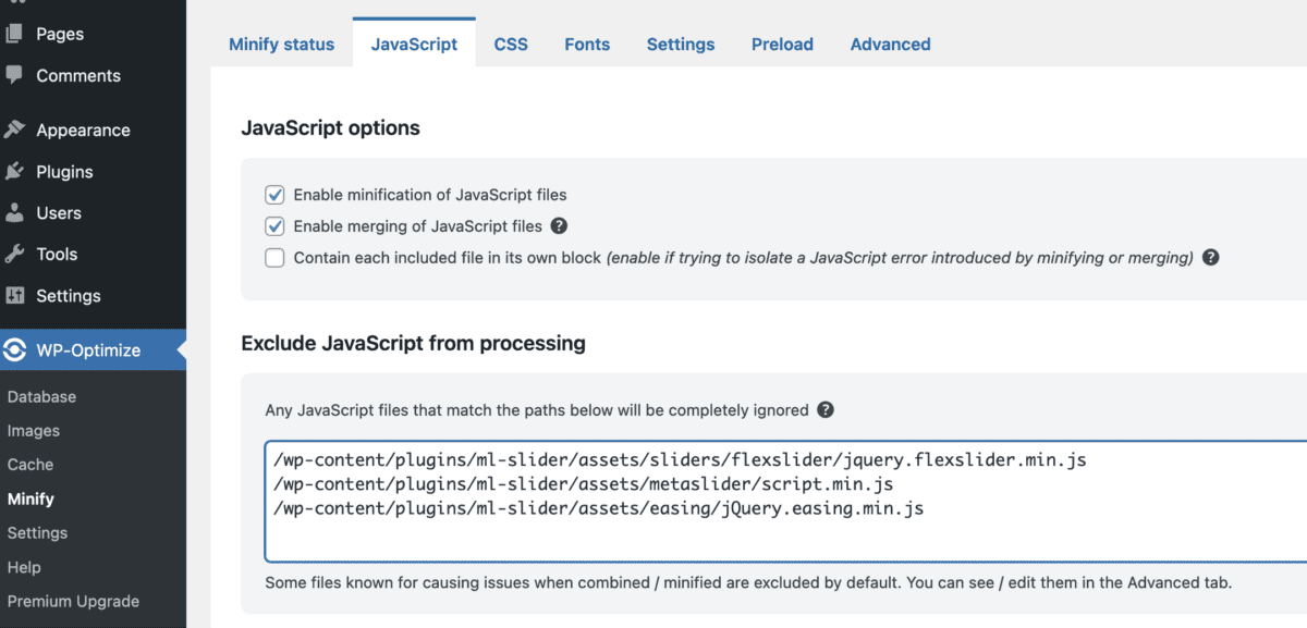 WP-Optimize and MetaSlider - MetaSlider